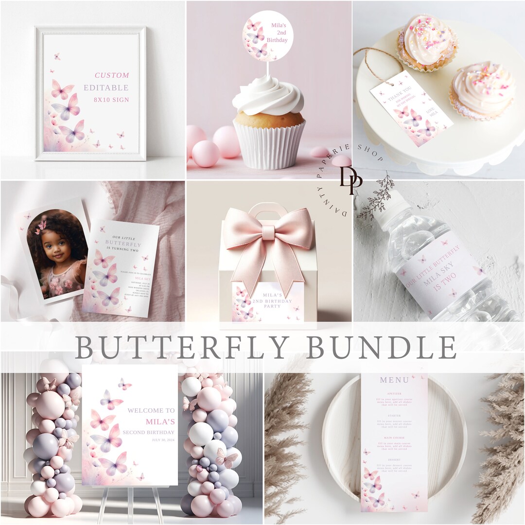 Butterfly Party Bundle - Printable Birthday Set With Invitation, Decor ...