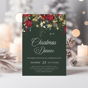 Elegant Christmas Dinner Invitation Printable, Festive Holiday Feast ...