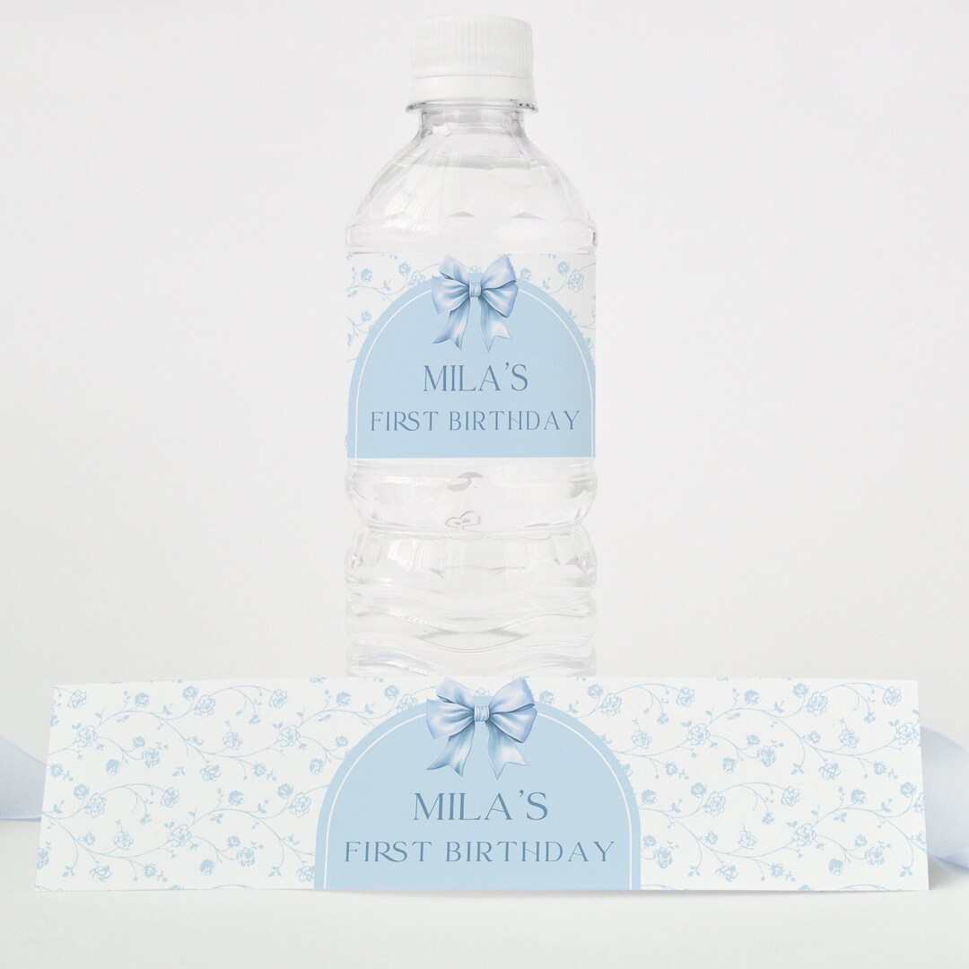 Love Shack Fancy 1st Birthday Water Bottle Label - Blue Toile ...