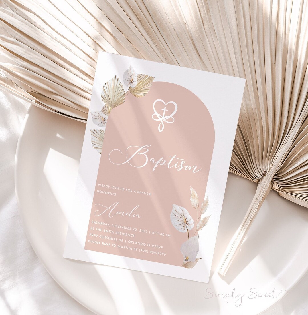 Blush Pink Baptism Invitation Editable Template Invitation Printable ...