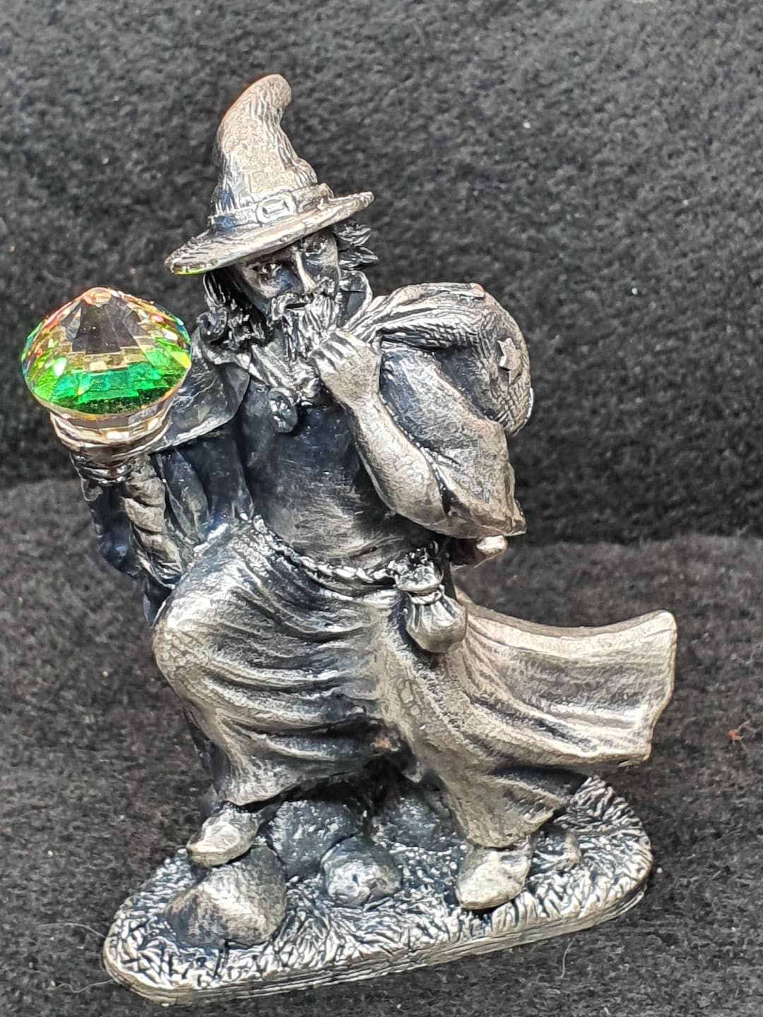 Myth & Magic Style Pewter Wizard Figurine With Iridescent Crystal Orb ...
