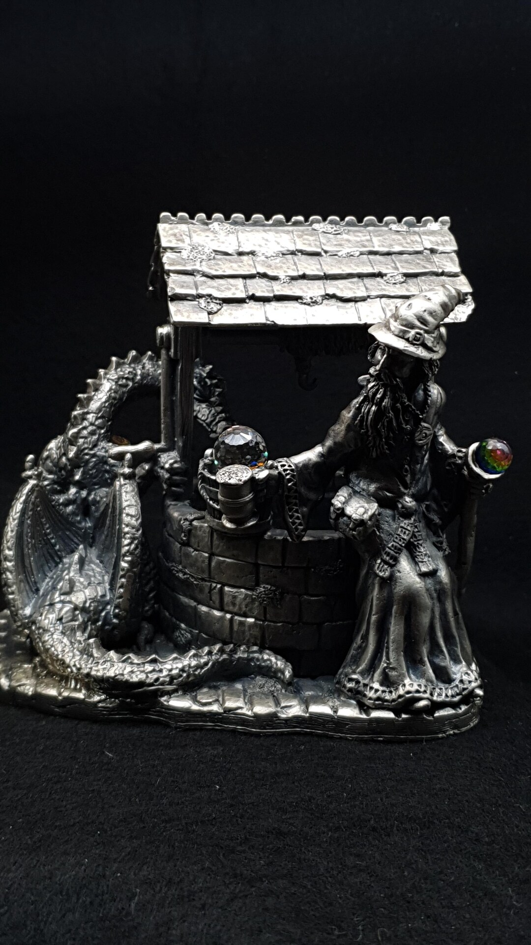 Myth and Magic Well of Aspirations Pewter Figurine Wizard & Dragon ...