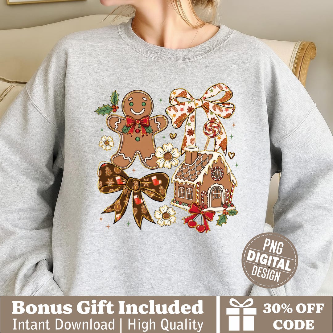 Gingerbread Man Christmas Png, Cute Gingerbread House and Bow Clipart ...