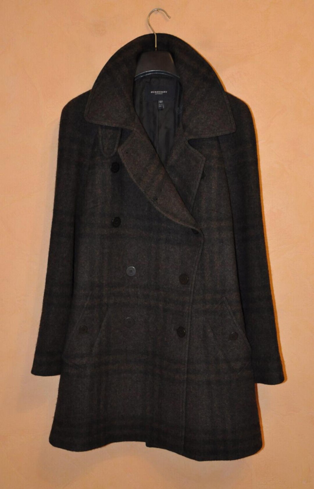 Burberry Women's Gray Check Wool Coat Trench Size USA 12 UK 14 IT 46 ...