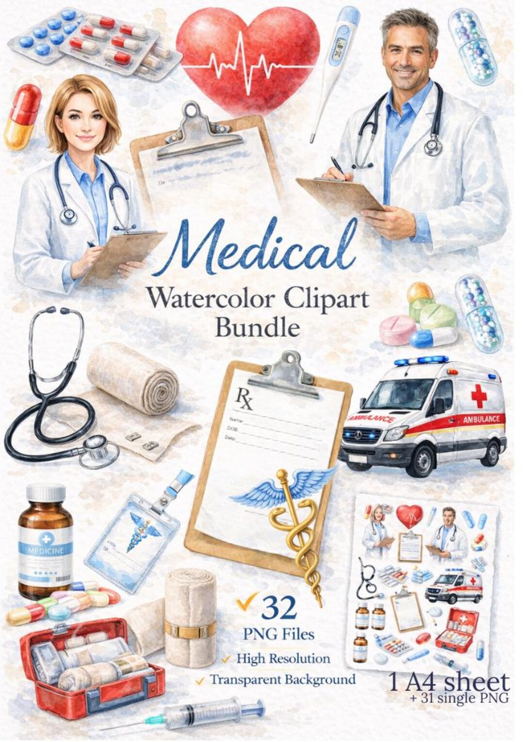 Medical Watercolor Clipart Set | Doctor & Healthcare Illustrations ...