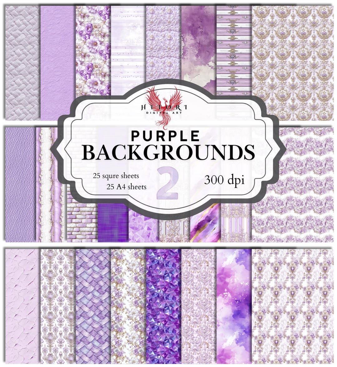 Purple Backgrounds 2 | Purple Romance Digital Paper | 25 A4 + 25 Square ...