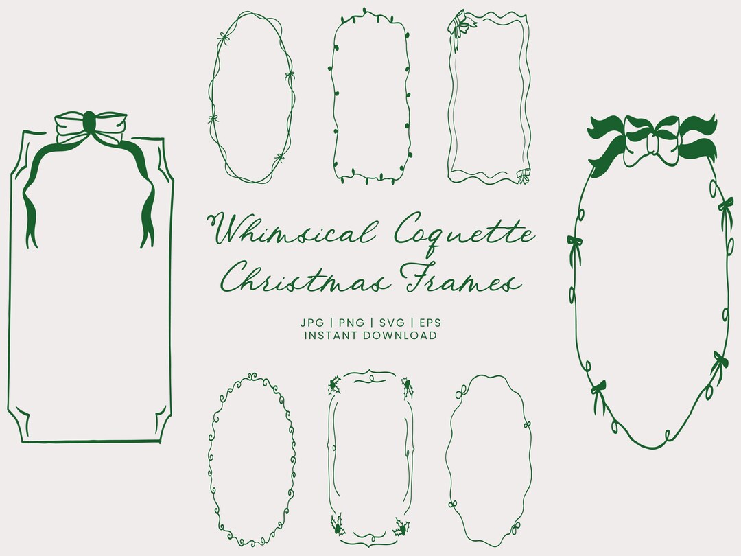 Coquette Christmas Frames and Borders Clipart, Whimsical Hand-draw ...