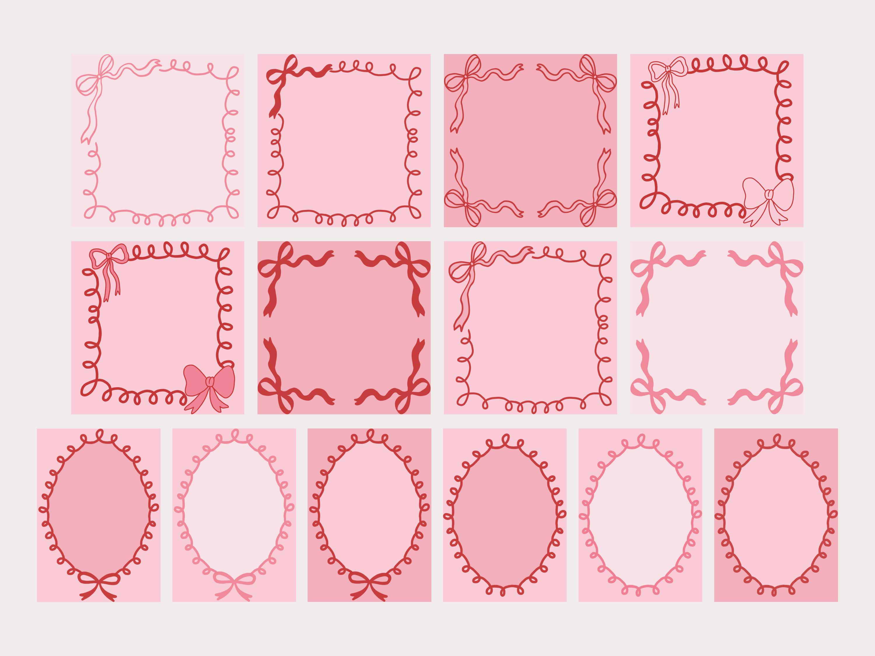 Valentine's Day Frames and Borders Clipart, Coquette Bows Clipart, Hand ...