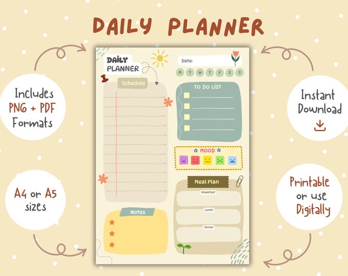 Printable and Digital Cute Kawaii Daily Planner/bujo Layout to Organize ...