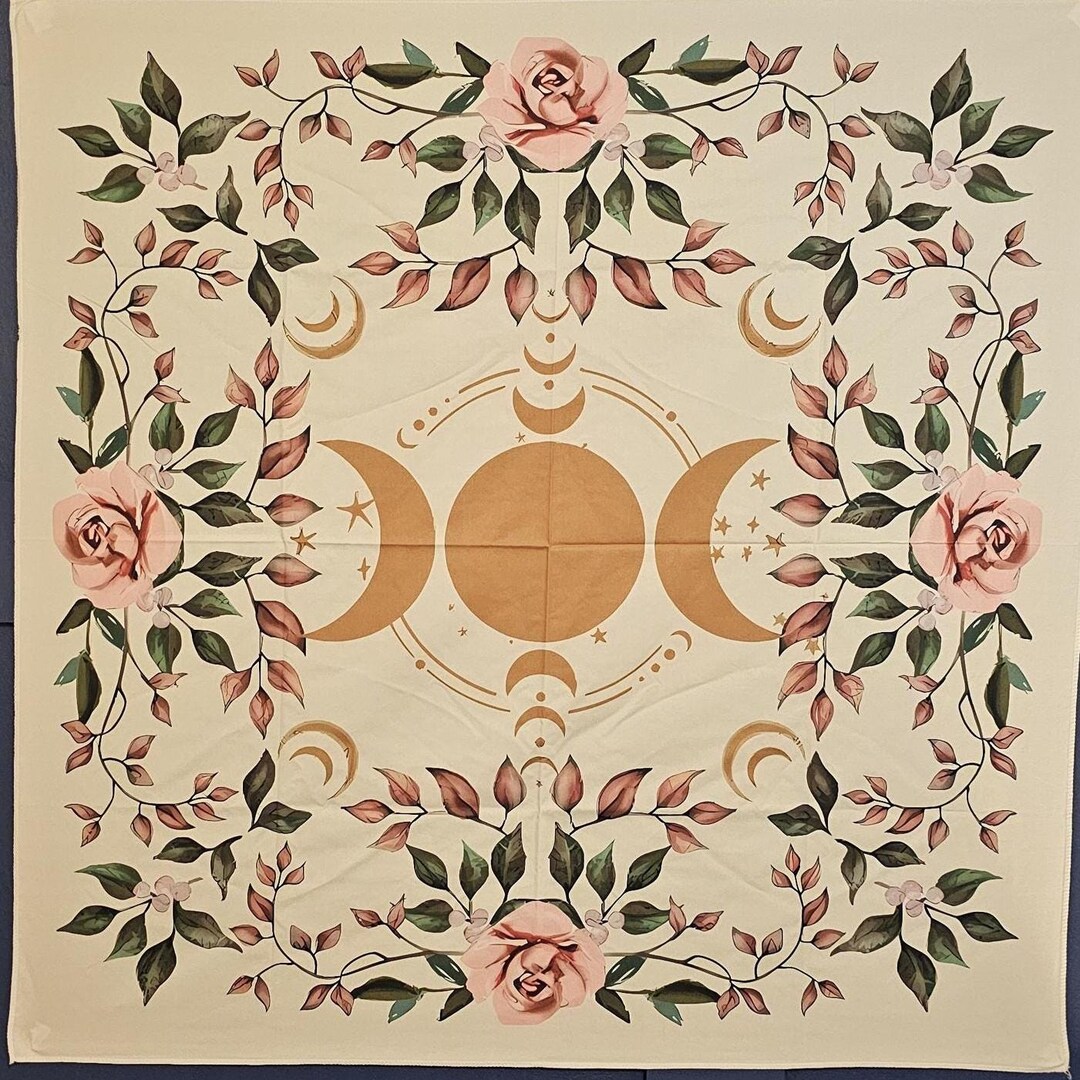 Floral Moon Altar Cloth: Triple Moon Goddess - Wiccan Decor - Etsy