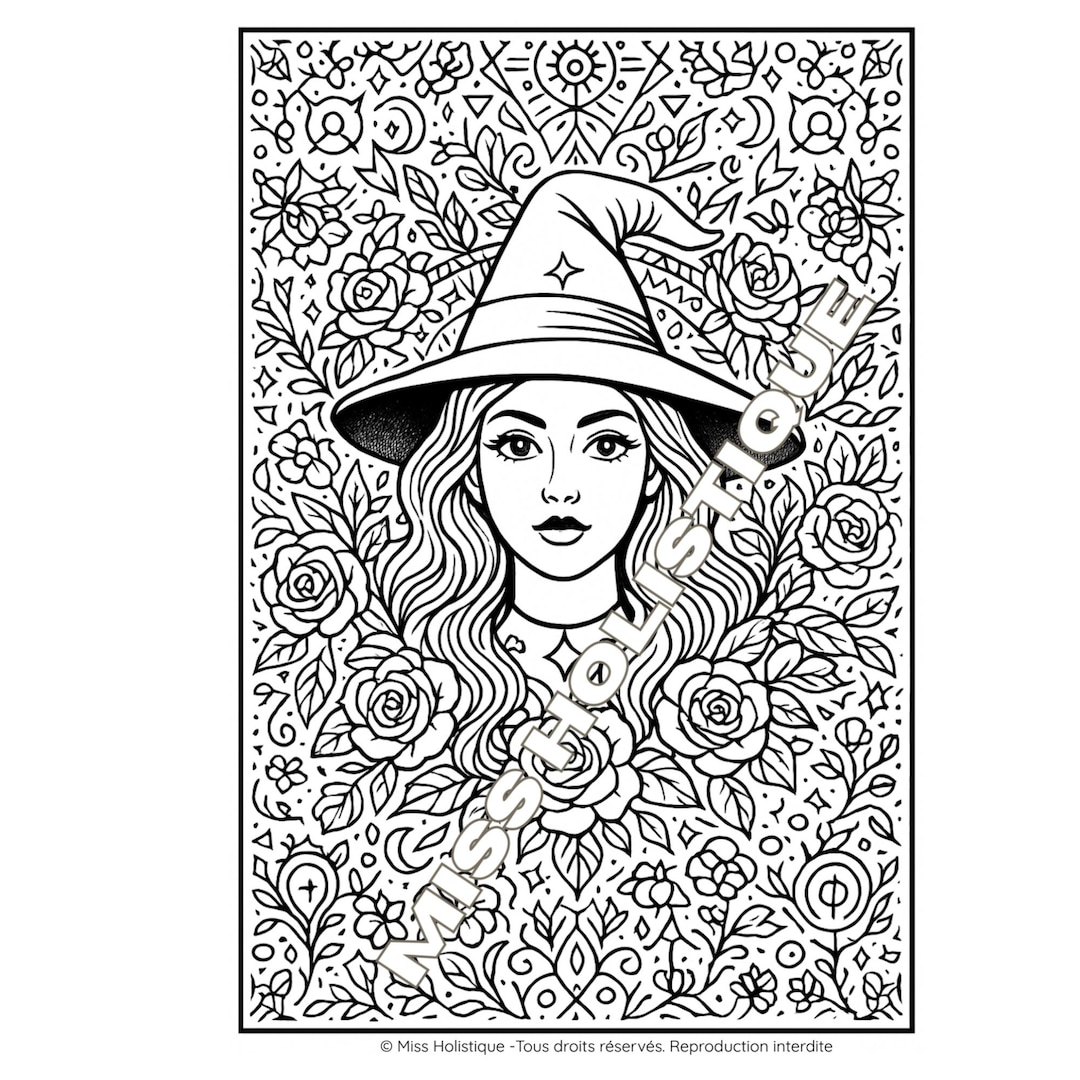 Witch Face and Hat Coloring Page - Printable PDF - Etsy