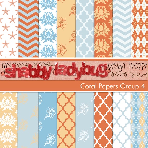Coral Digital Paper Collection Group 4: 16 Individual - Etsy