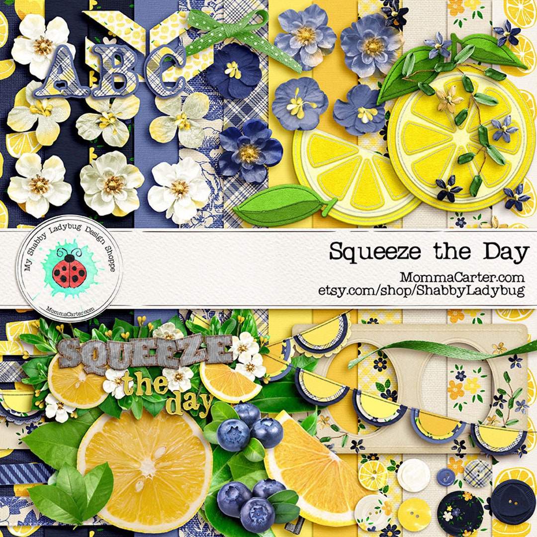 Squeeze the Day Lemon Digital Scrapbook Kit - Etsy