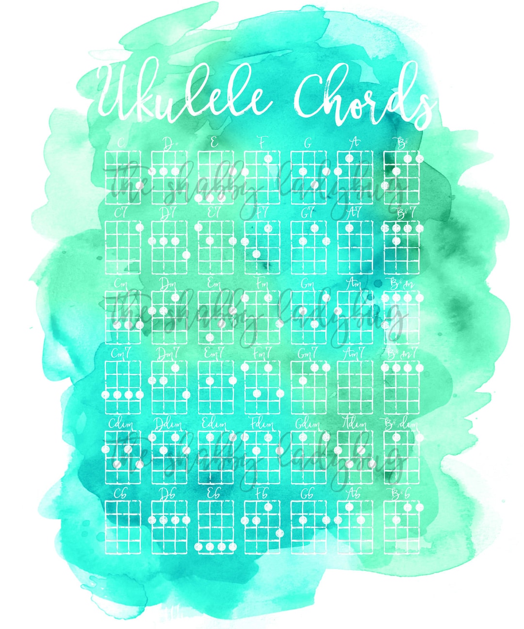 Watercolor Ukulele Chord Chart - Etsy