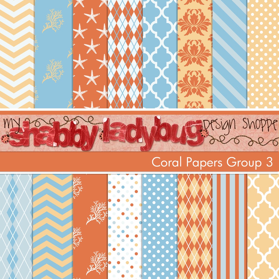 Coral Digital Paper Collection Group 4: 16 Individual 12x12" 300 Dpi ...