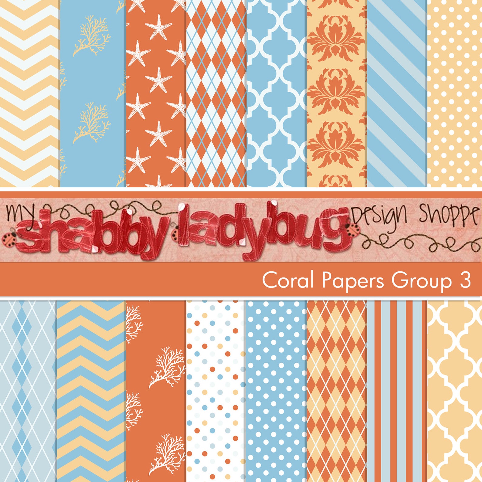 Coral Digital Paper Collection Group 4: 16 Individual 12x12" 300 Dpi ...