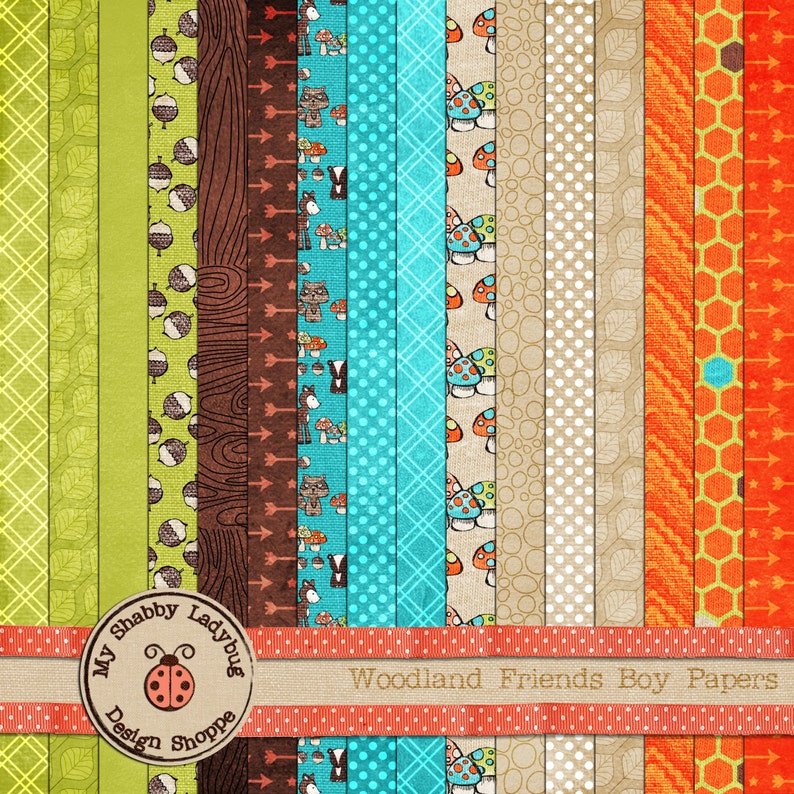 Woodland Friends Textured Papers Instant Download! Little Boy, Mushroom ...
