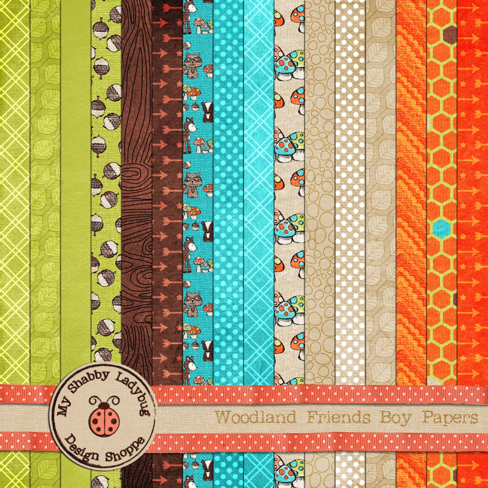 Woodland Friends Textured Distressed Papers Set 2 Instant Download ...