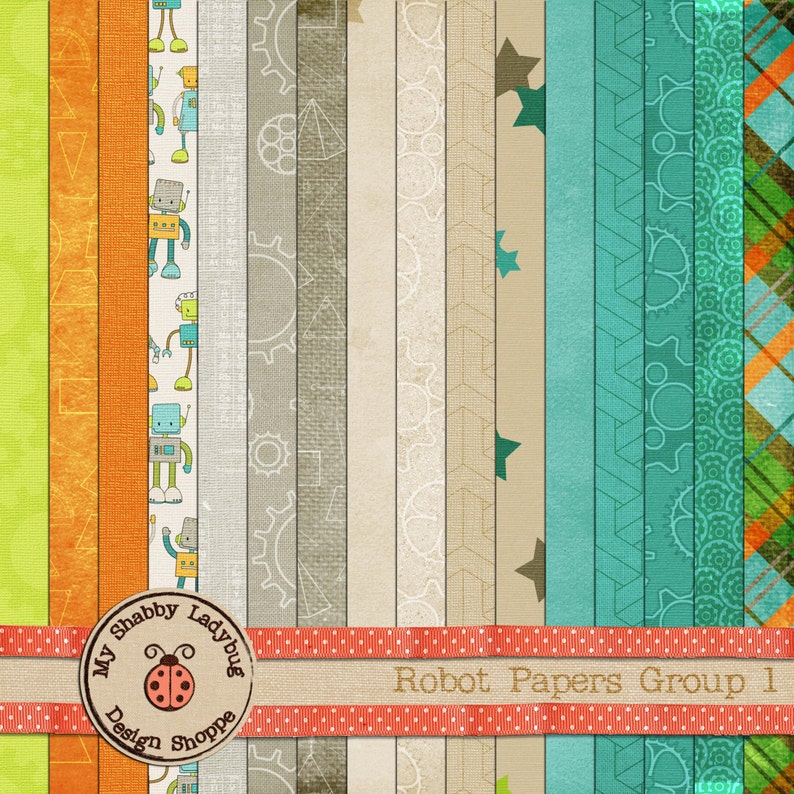 Robots Torn & Distressed Papers Instant Download! Green Brown Orange ...