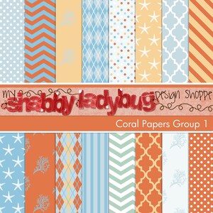Coral Digital Paper Collection Group 4: 16 Individual 12x12" 300 Dpi ...