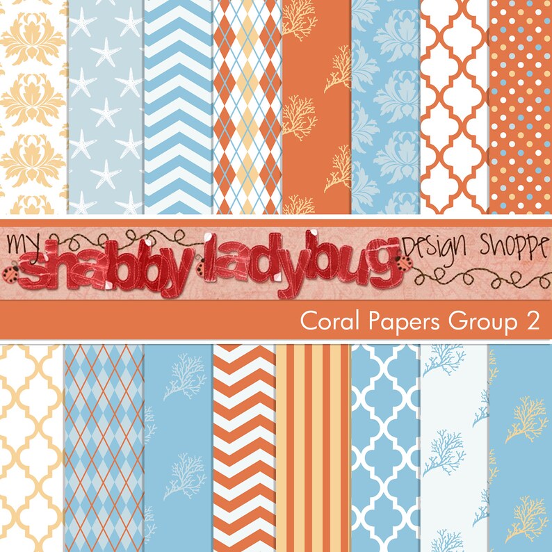 Coral Digital Paper Collection Group 4: 16 Individual 12x12" 300 Dpi ...