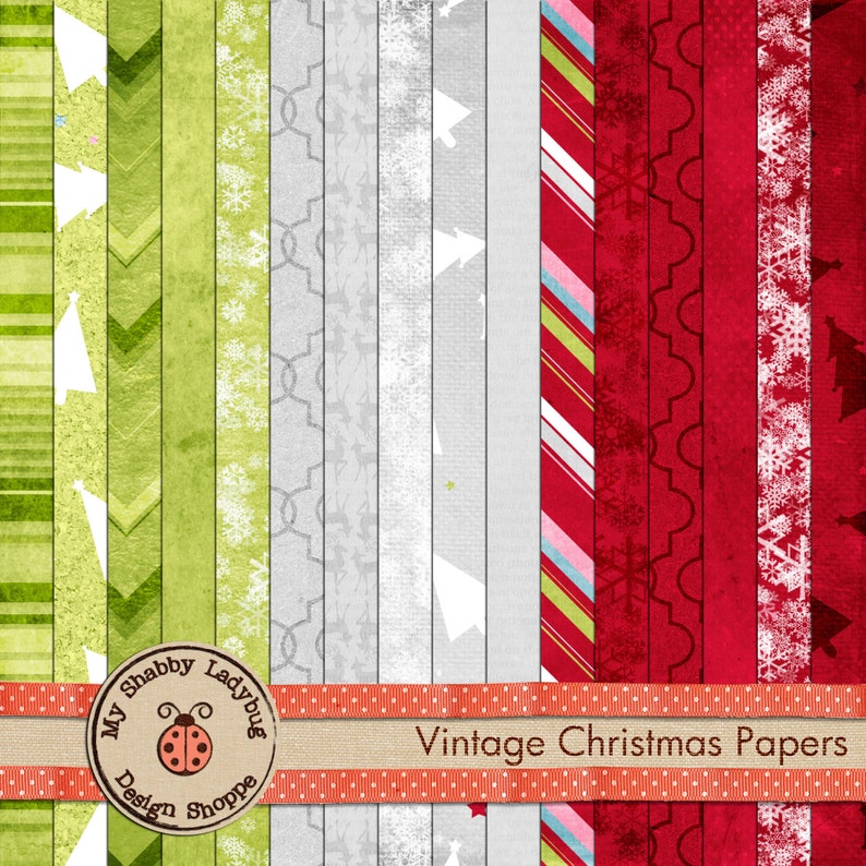 Vintage Christmas Textured Papers Red Green and Silver INSTANT DOWNLOAD ...
