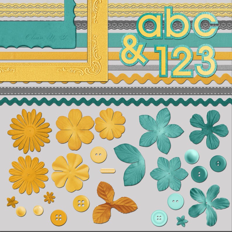 HUGE Digital Mega Kit! Frames, Flowers, Ribbons, Papers, Buttons ...