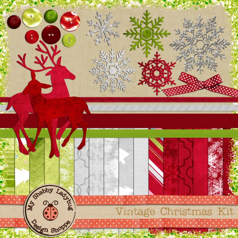 Vintage Christmas Textured Papers Red Green and Silver INSTANT DOWNLOAD ...