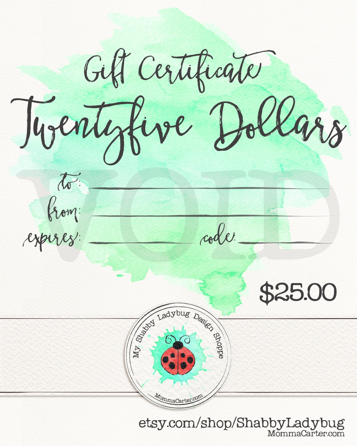 25.00 Shop Gift Certificate - Etsy