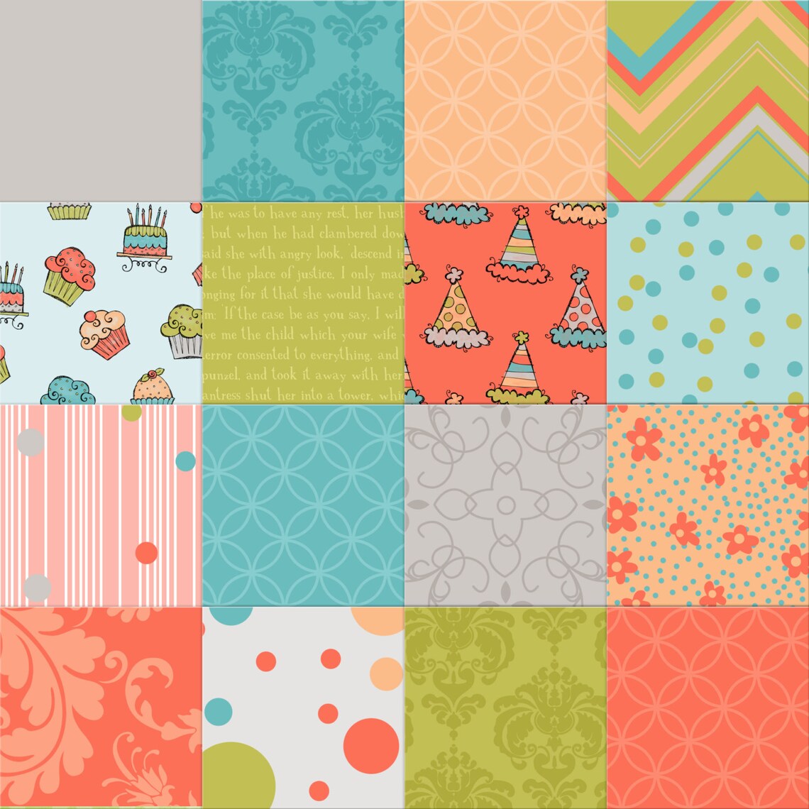 Happy Birthday Digital Scrapbook Paper Pink, Blue, Green, Gray INSTANT ...