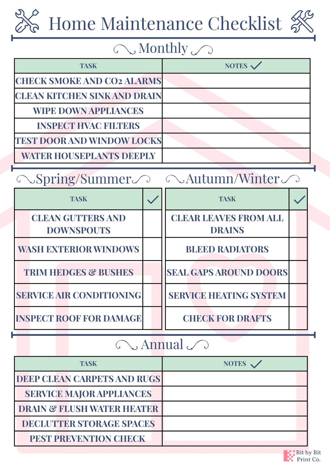 Home Maintenance Checklist | Editable Canva Template | Printable ...