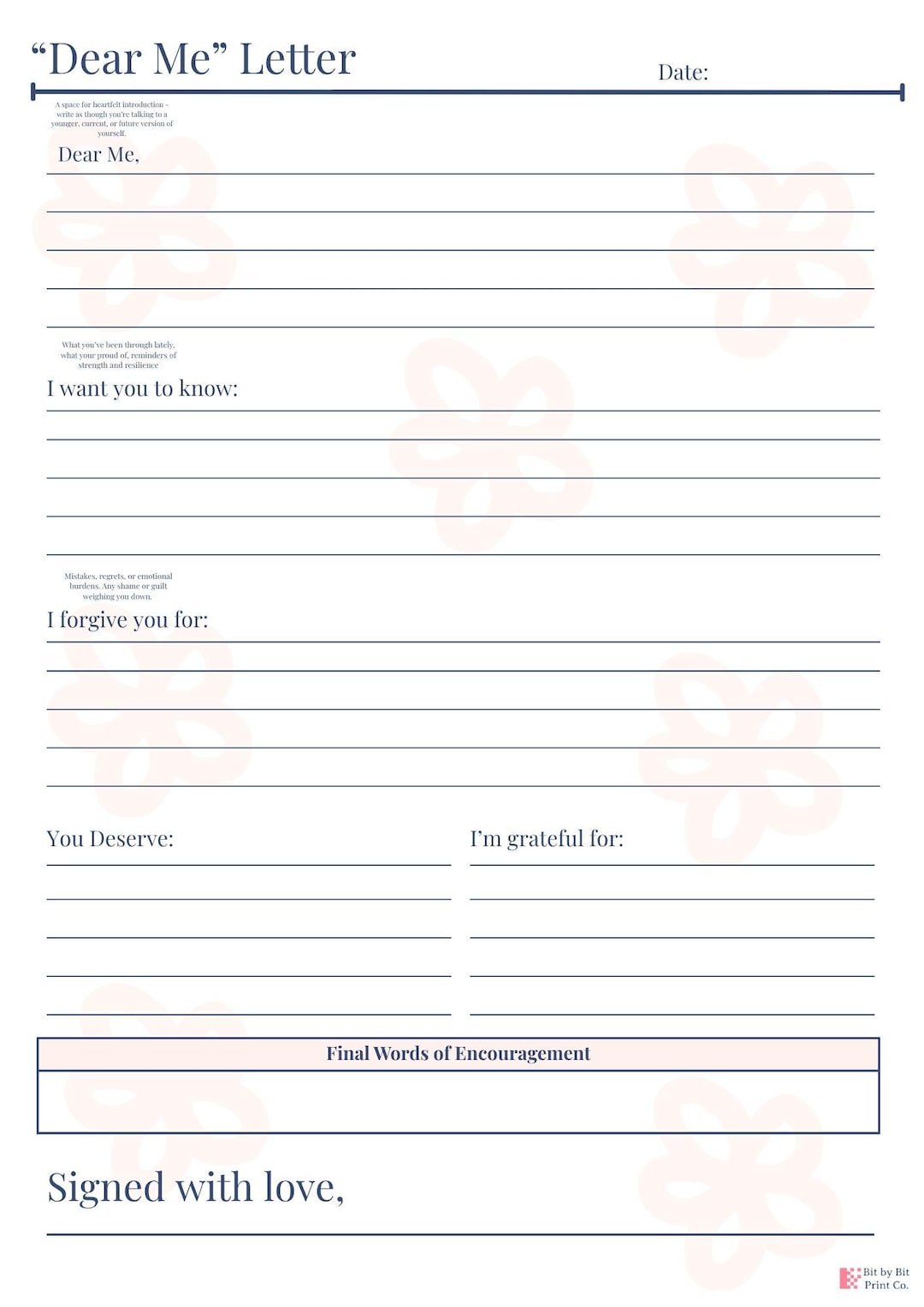 Dear Me Letter Template | Guided Self-reflection Printable | Self-love ...