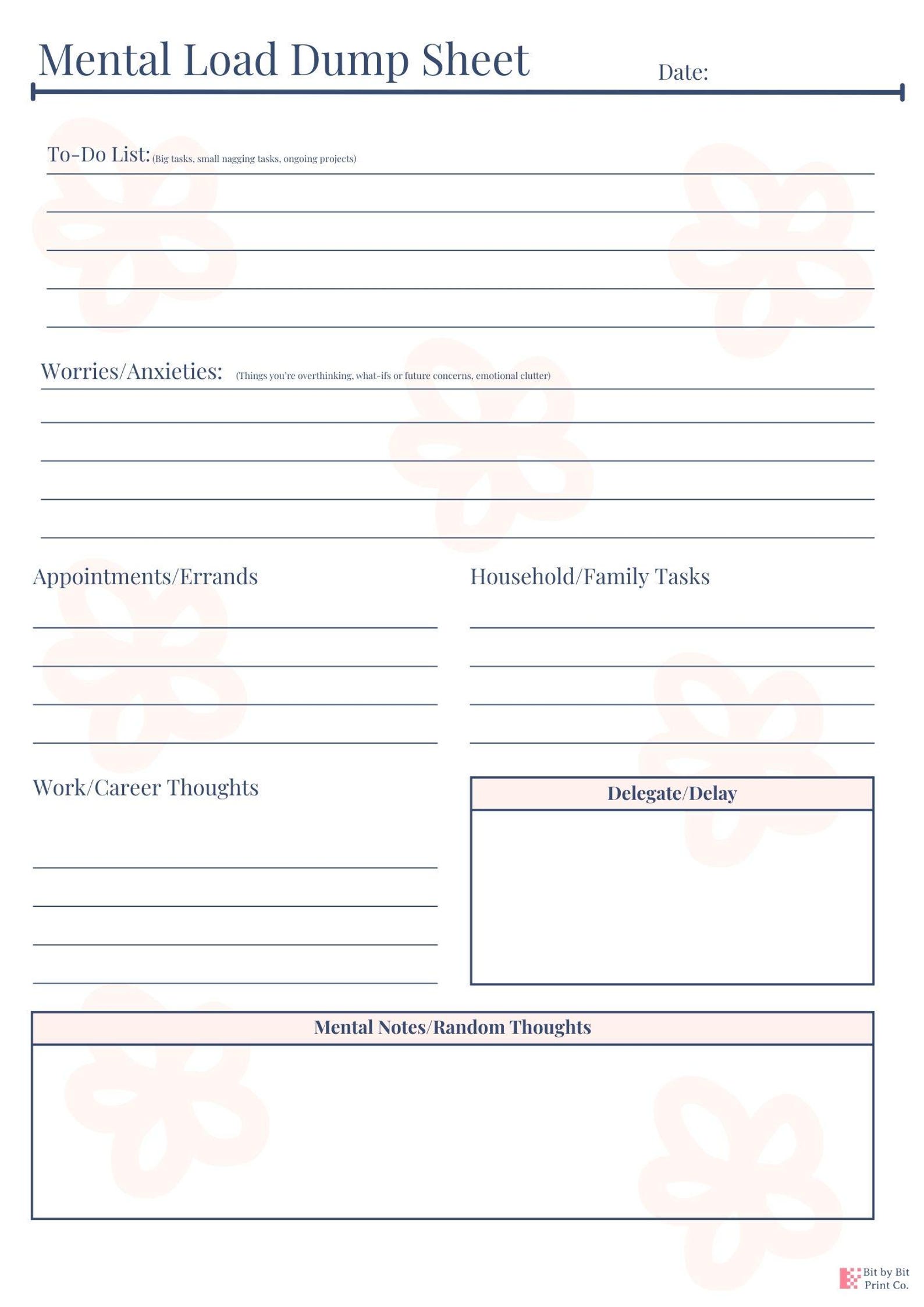 Brain Dump Template | Mental Load Printable (digital Download PDF) - Etsy