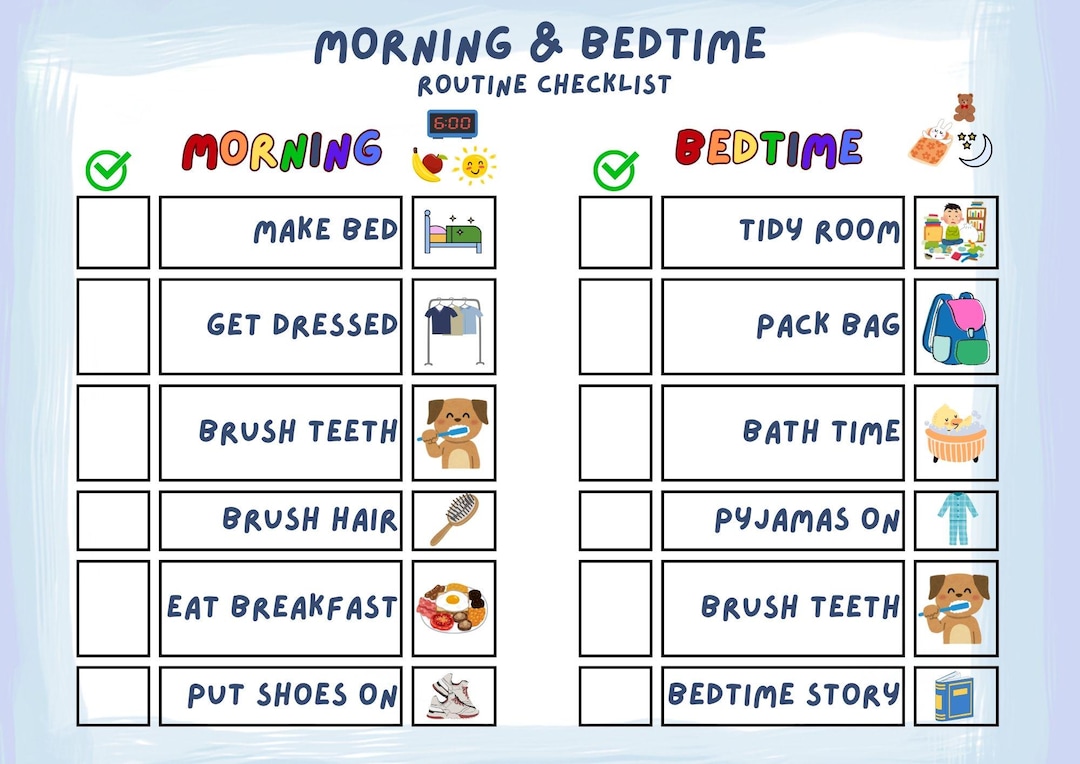 Printable Morning & Bedtime Routine Chart for Kids – Family Daily ...