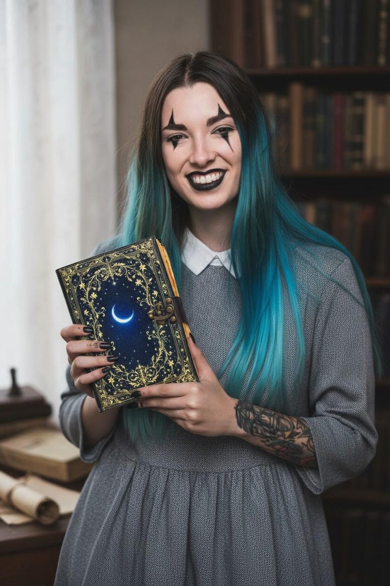 Moon Night Leather Grimoire Journal – Handmade Blank Spell Book of ...