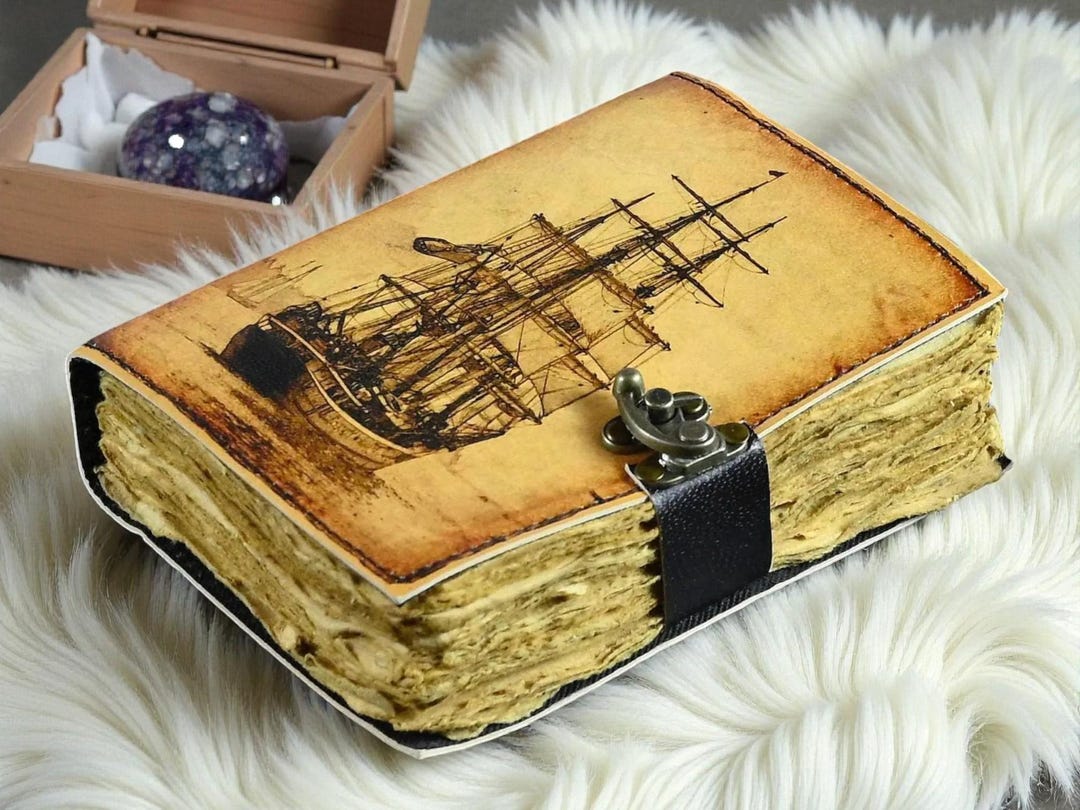 Sailing Ship Leather Grimoire – Book of Shadows With Lock, Witchcraft ...