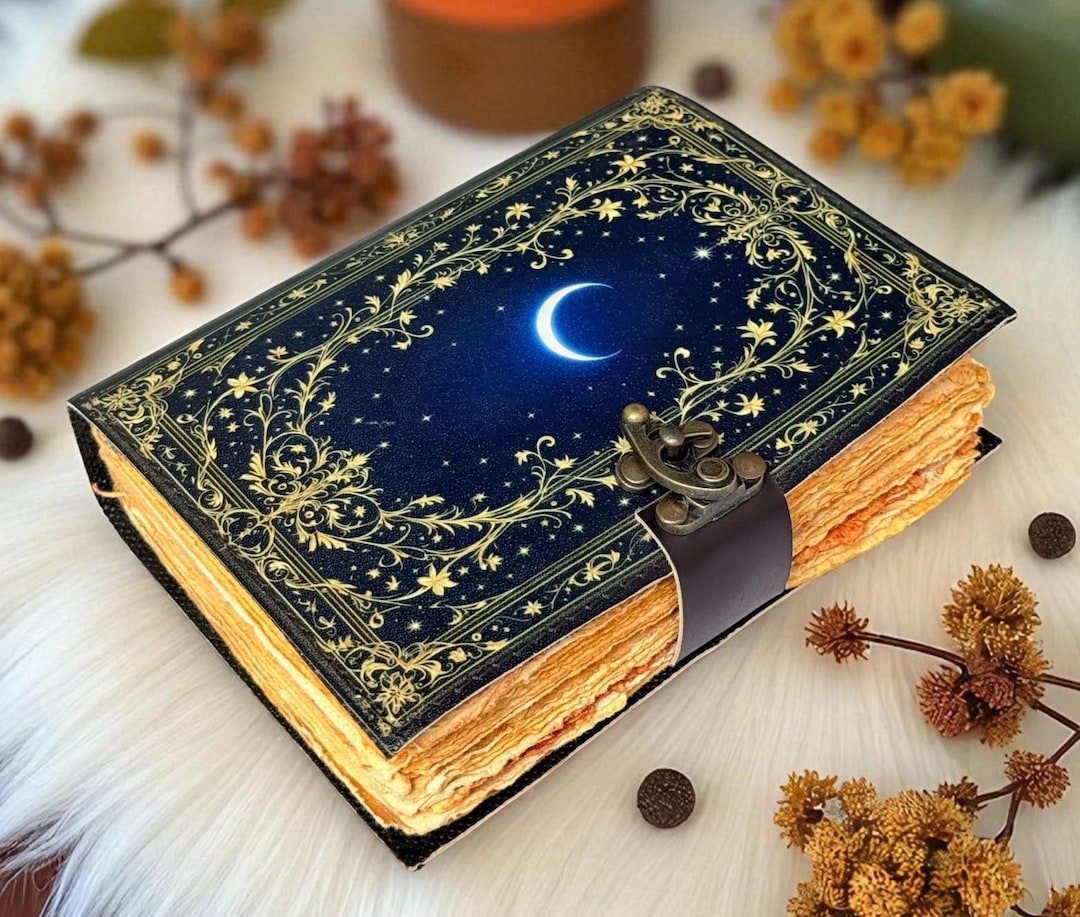 Moon Night Leather Grimoire Journal – Handmade Blank Spell Book of ...