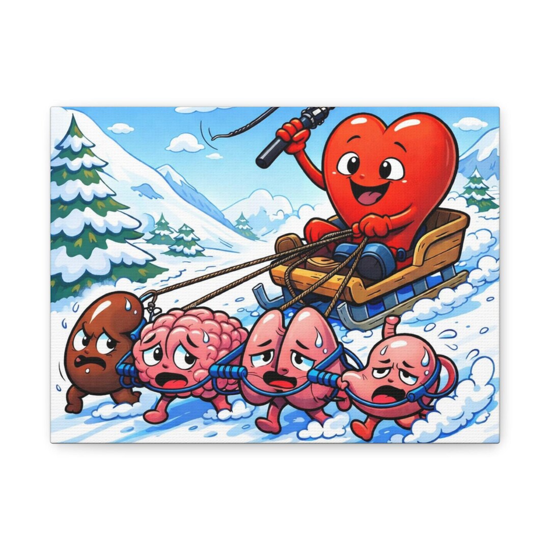Heart Driving Sled Pulled by Organs Canvas | Matte Stretched Wall Art ...