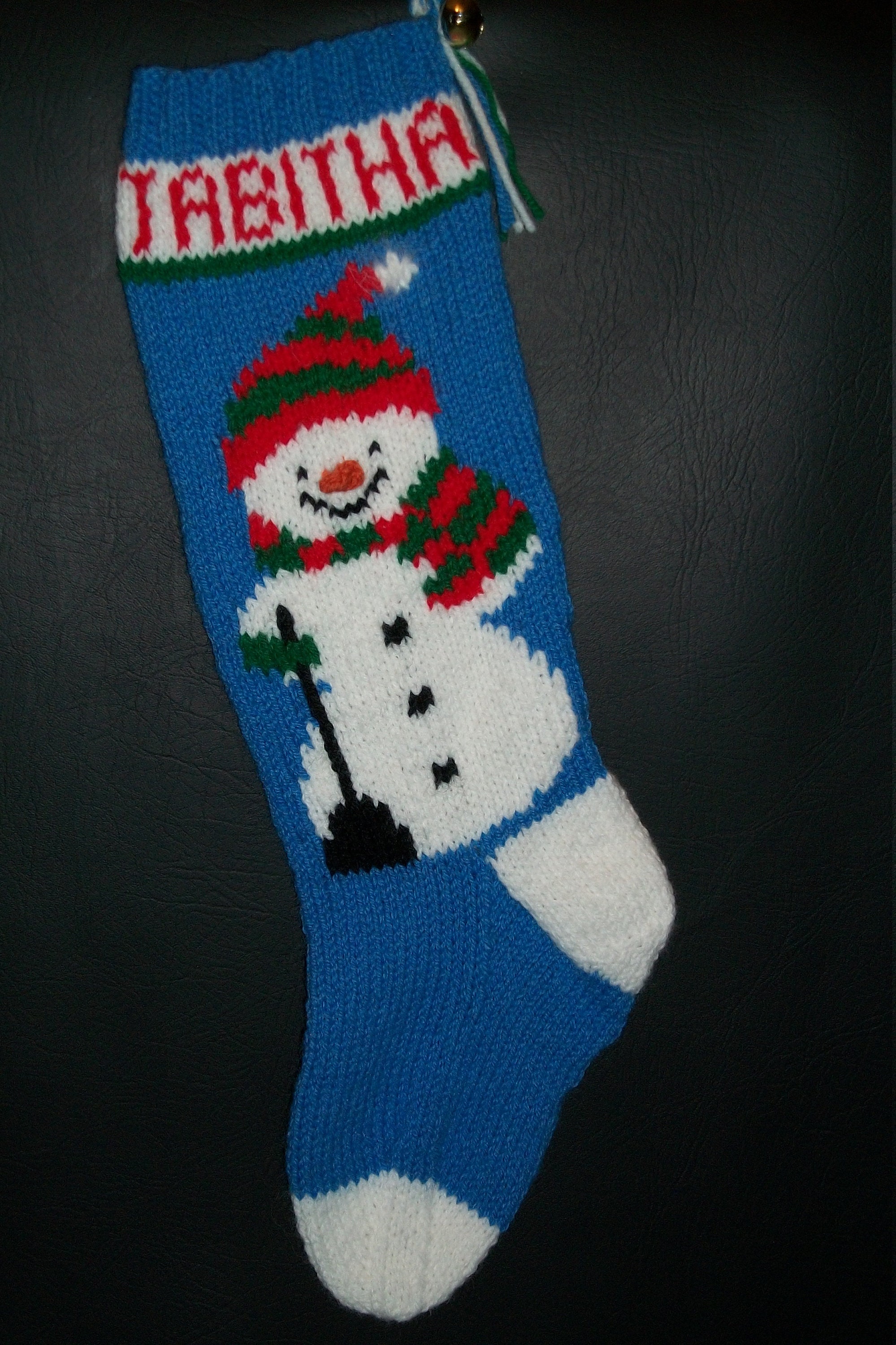 PRINTED Pattern Only Hand Knitted Snowman With Scarf Christmas Stocking ...