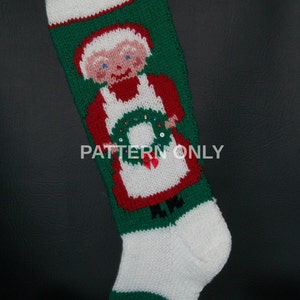 PDF Pattern Only Hand Knitted Mrs. Claus With Wreath Christmas Stocking ...