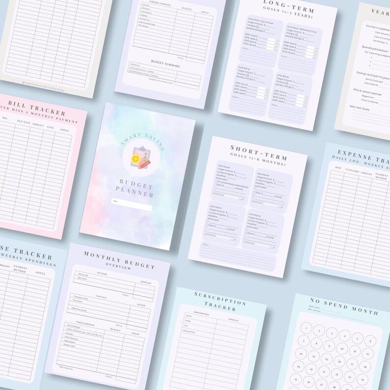 Pastel Budget Planner Printable: Finance Tracker, Subscription & No ...