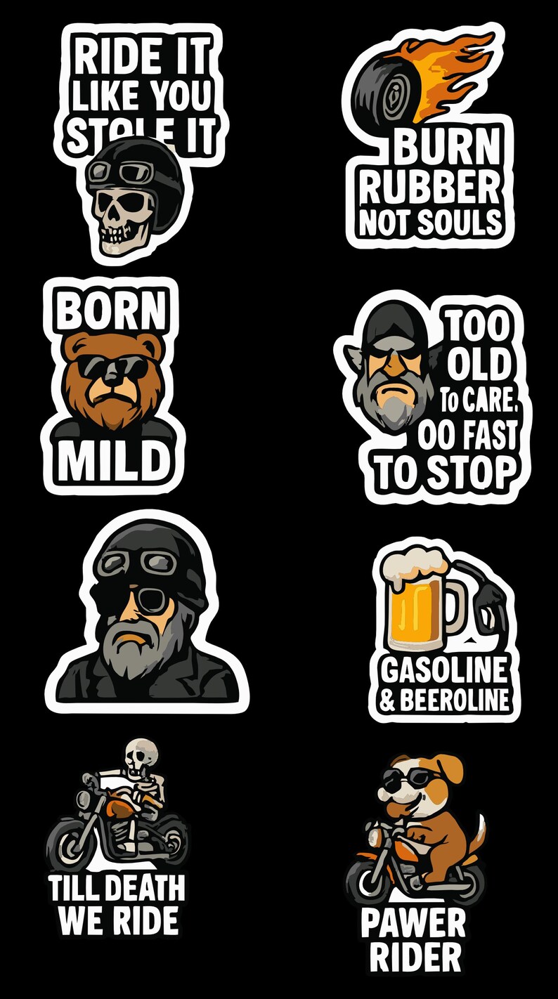 48 Funny Biker Stickers Motorcycle Quotes PNG Pack Sarcastic Helmet ...
