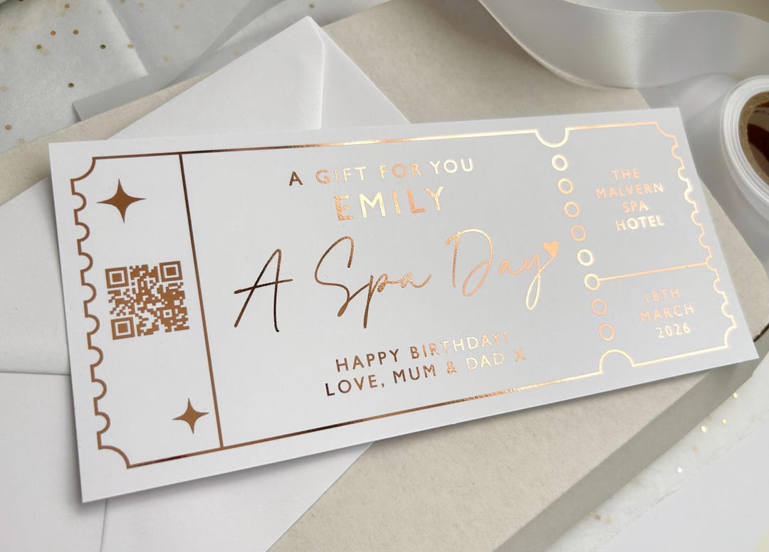Personalised Foiled Gift Ticket: Surprise Trip, Spa Day Reveal - Etsy