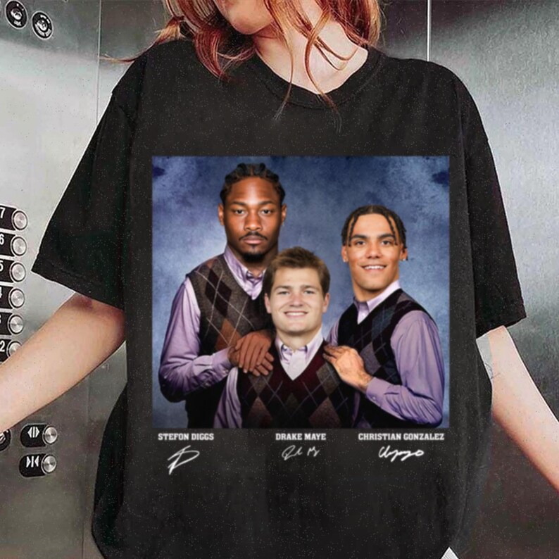 Stefon Diggs Drake Maye Christian Gonzalez Football Shirt, New England ...