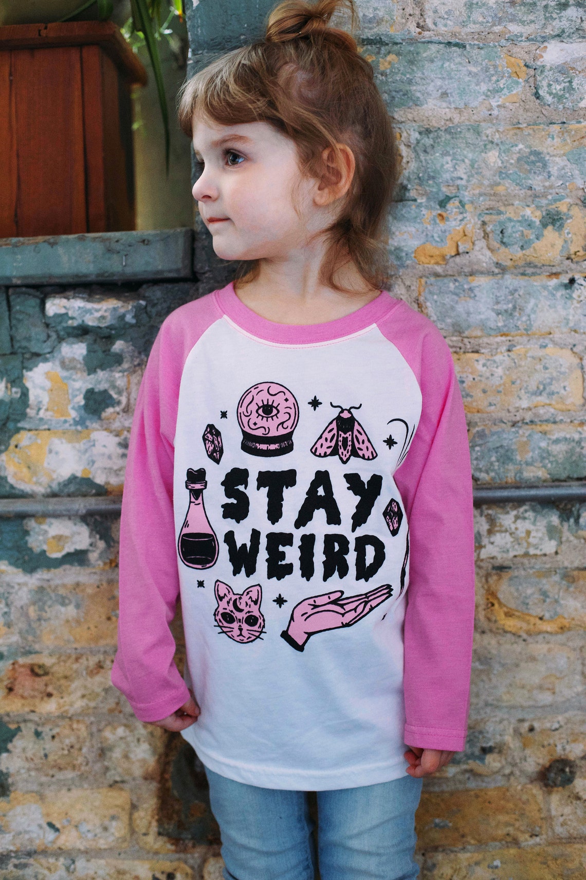 Stay Weird Solid White/pink Raglan Kids T-shirt. 3/4 Length - Etsy