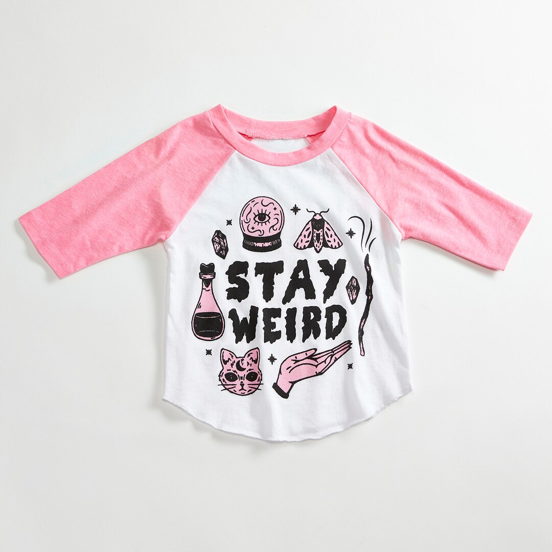 Stay Weird Solid White/pink Raglan Kids T-shirt. 3/4 Length Baseball ...