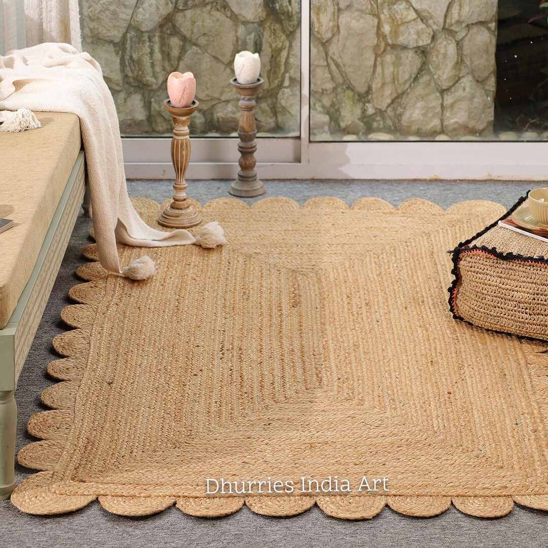 Natural Scallop Jute Rug, Scallop Pattern Rug, Natural Jute Rug ...