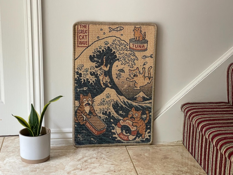 The Great Cat Wave Scratching Mat – Funny Japanese Wave Parody Sisal ...