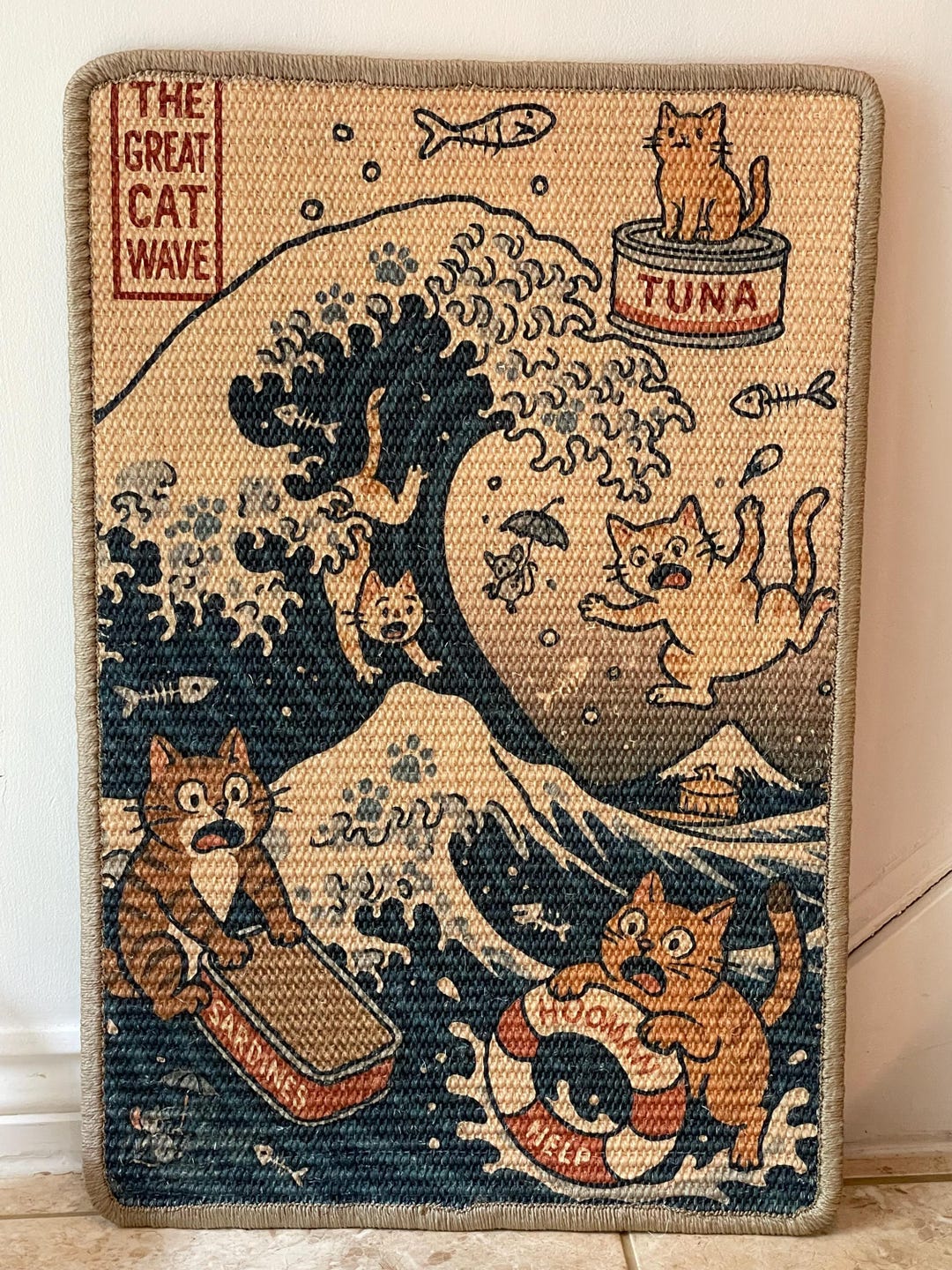 The Great Cat Wave Scratching Mat – Funny Japanese Wave Parody Sisal ...