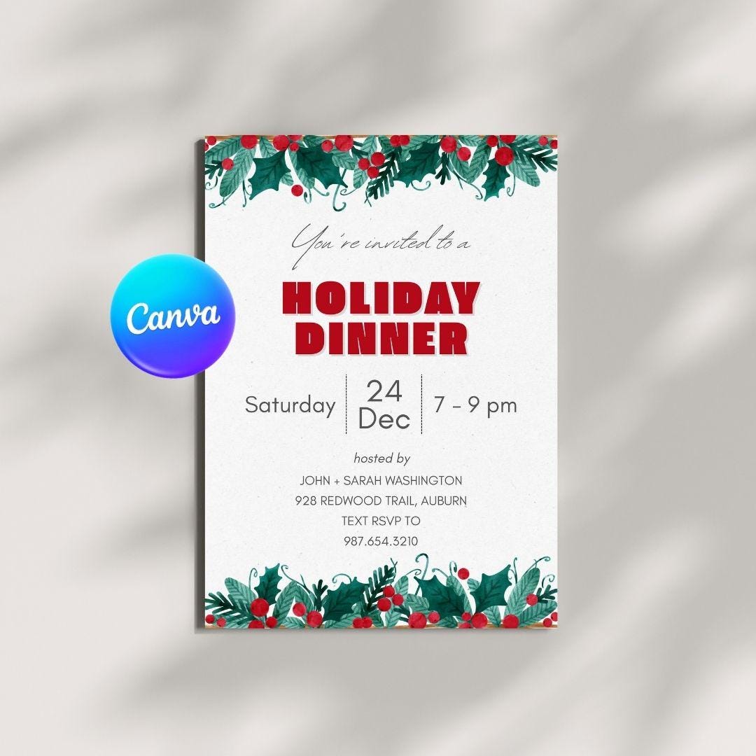 Editable Christmas Dinner Card Template: Family Photo Canva (instant ...